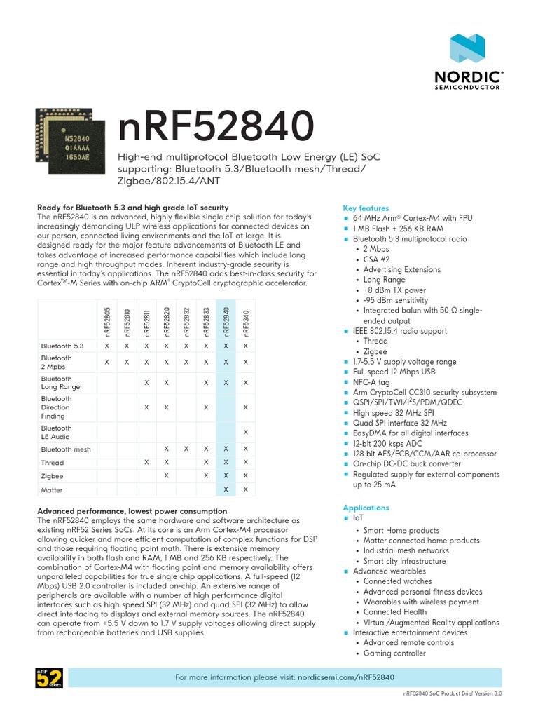nrf52840 Soc v3.0 | PDF | System On A Chip | Bluetooth