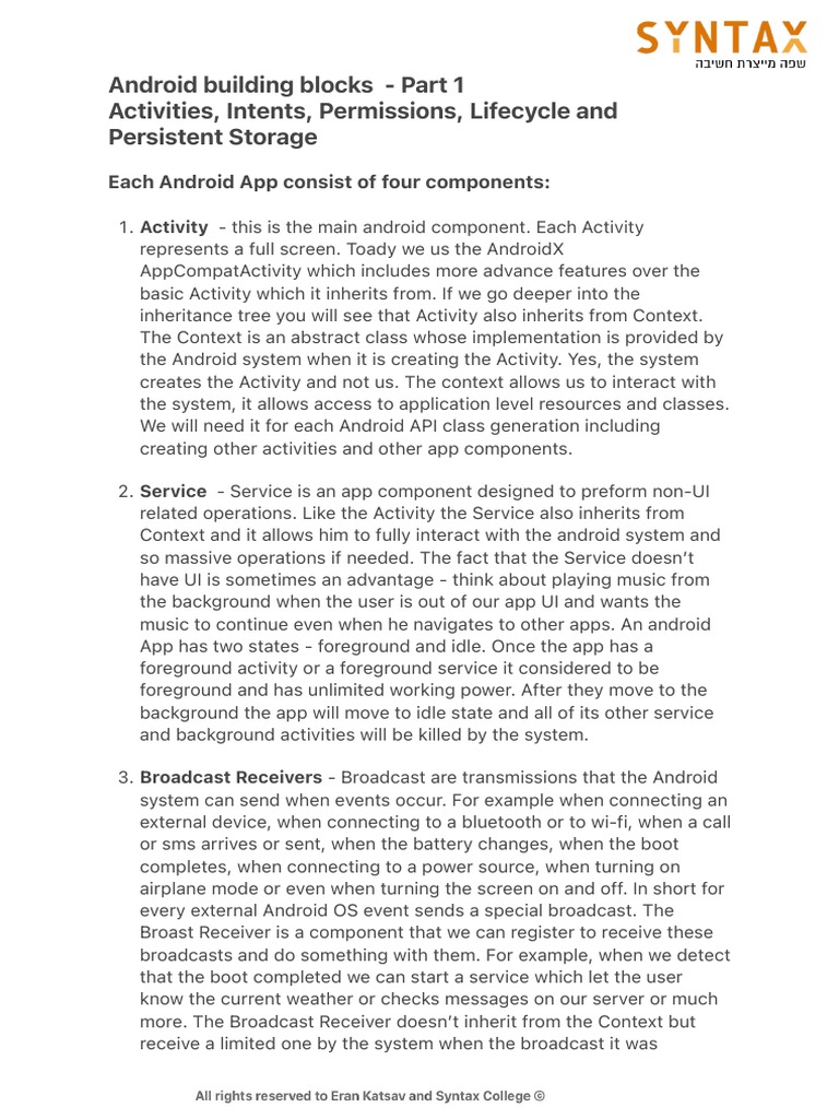 Android Building Blocks Part 1 Pdf Android Operating System Mobile App