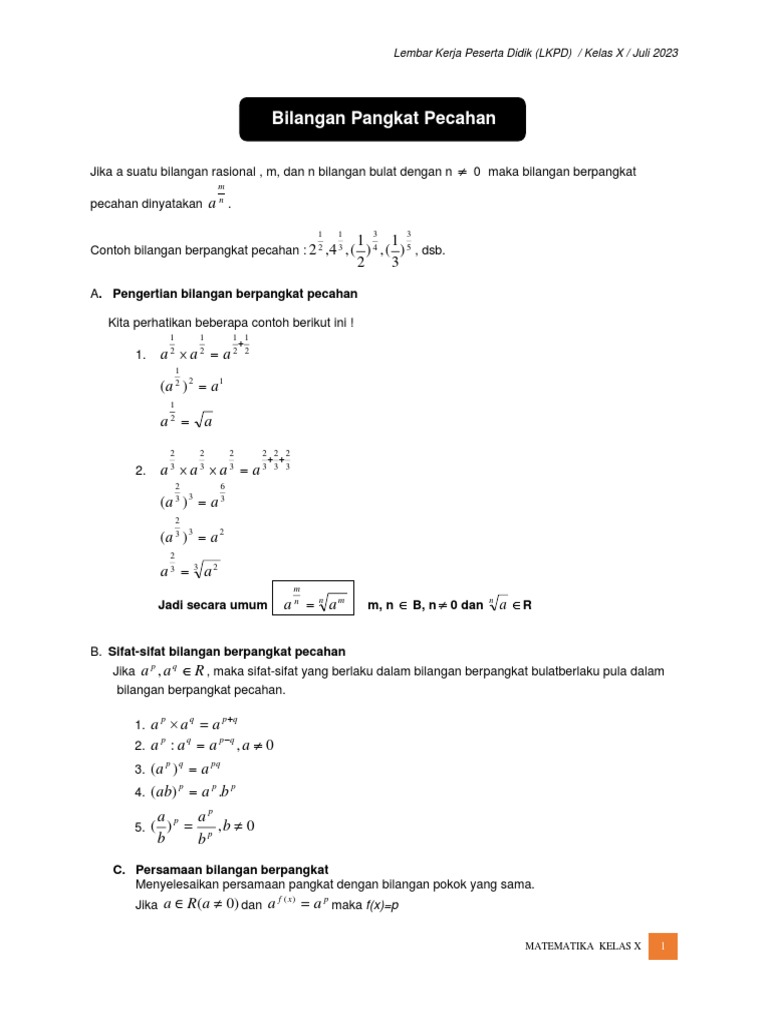 Bilangan Pangkat Pecahan Kelas X | PDF