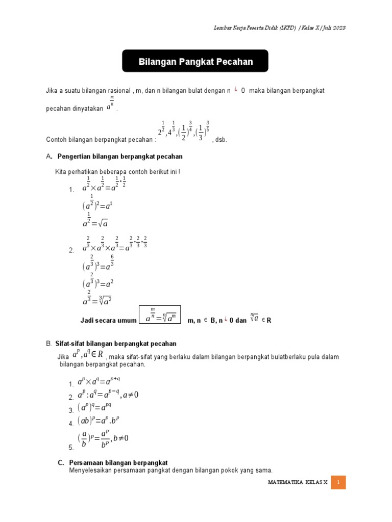 LKPD Sesi 2 Pangkat Pecahan | PDF
