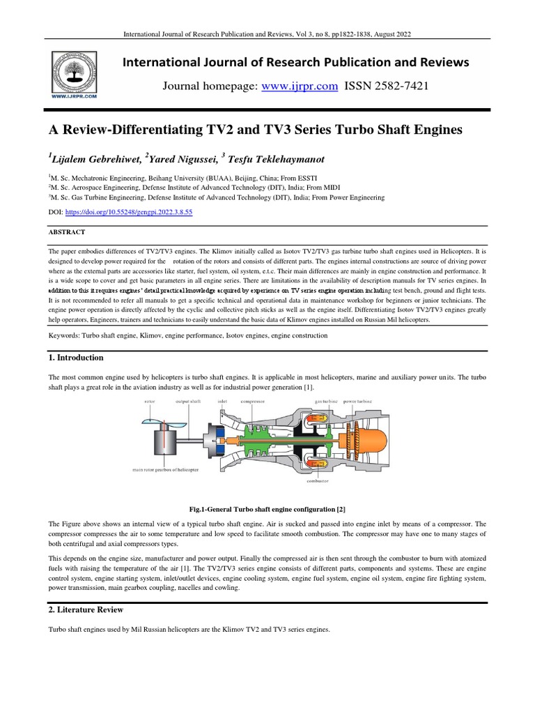 #4 TV2 - TV3 Turboshaft Engine Journal IJRPR6639 | PDF | Gas Turbine | Turbocharger