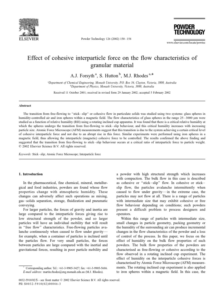 Effect of Cohesive Interparticle Force On The Flow Characteristics of ...