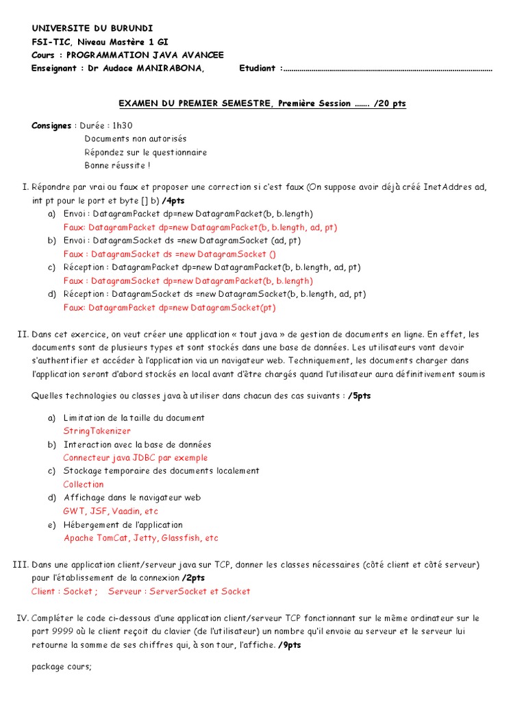 Examen Java Master GI 2021s | PDF | Serveur (Informatique) | Java ...