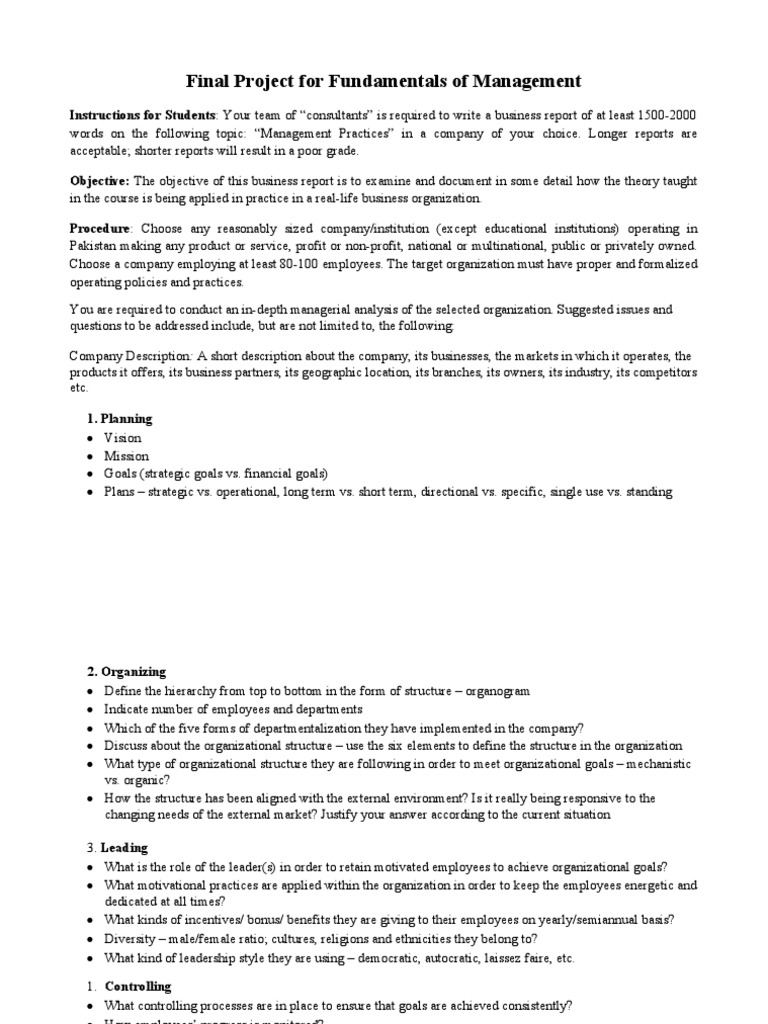 Final Project For Fundamentals of Management-BBA | PDF | Goal ...