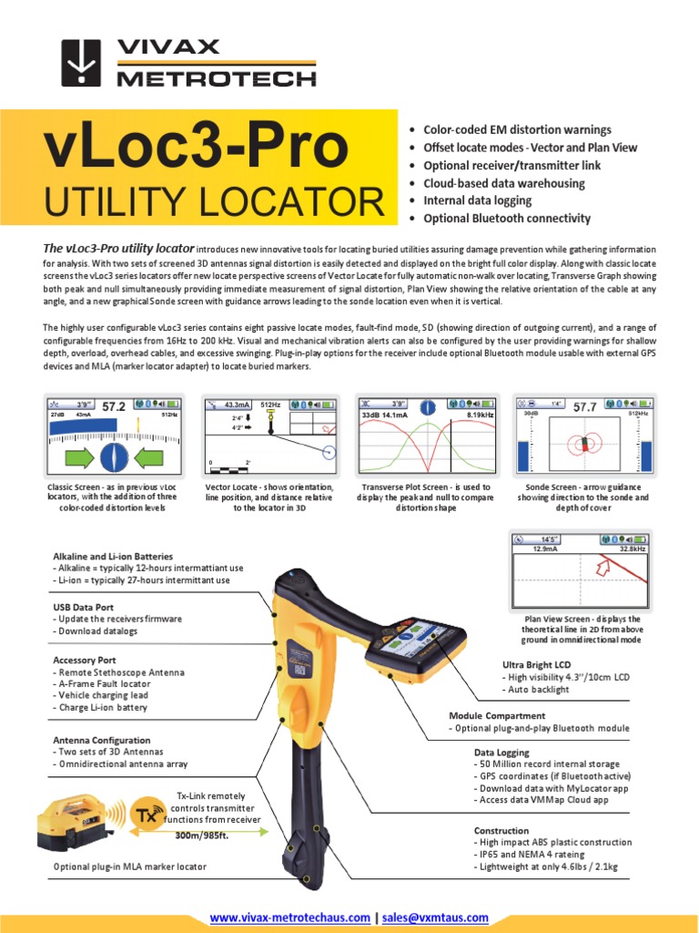 VLoc3-Pro Cable Locator Brochure | PDF | Transmitter | Bluetooth