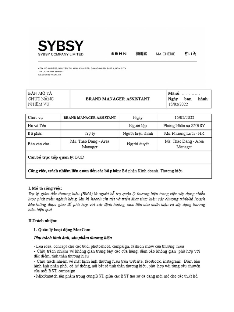 JDs SYBSY Brand Manager Assistant | PDF