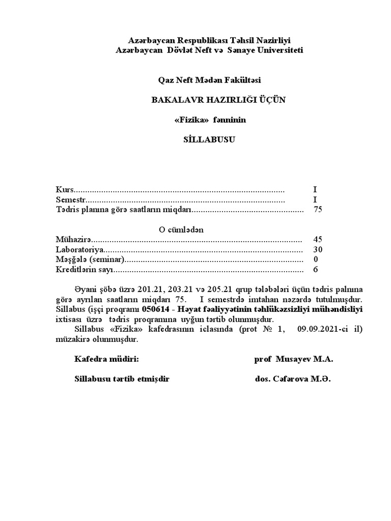 Fizika - Sillabus | PDF