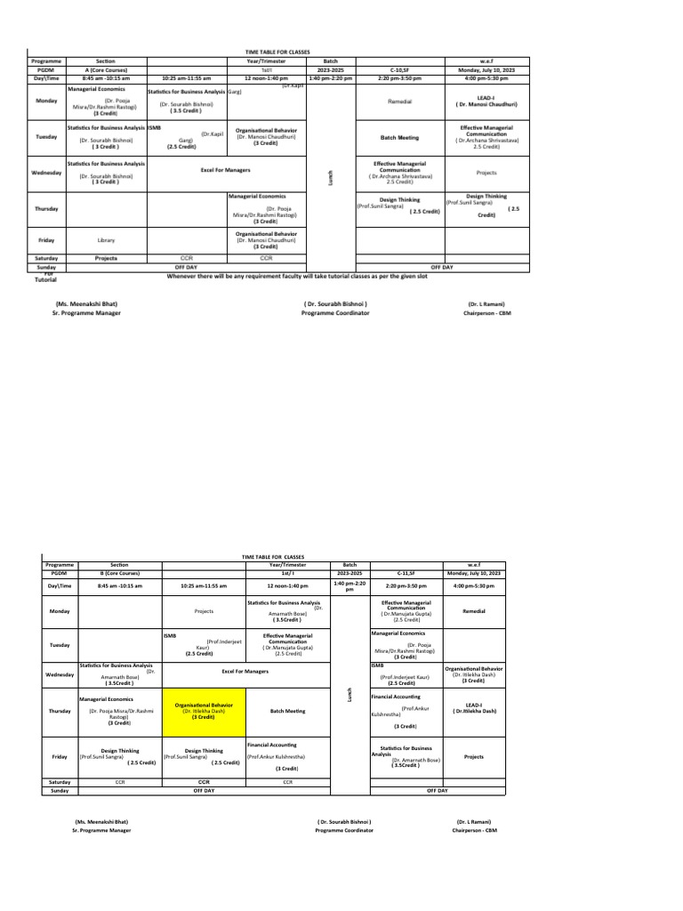 Time table-PGDM Trimester-I Batch 23-25 | PDF | Leadership | Financial ...