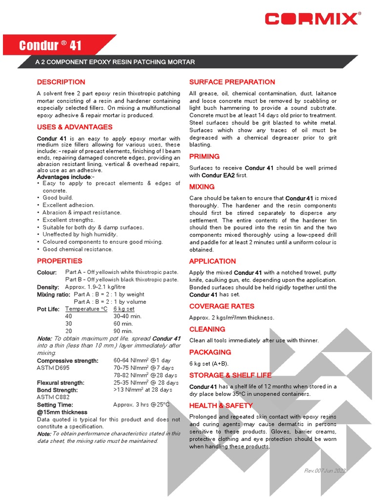 TDS-EN-Condur 41 - Rev 007-Jun 22 | PDF | Concrete | Epoxy