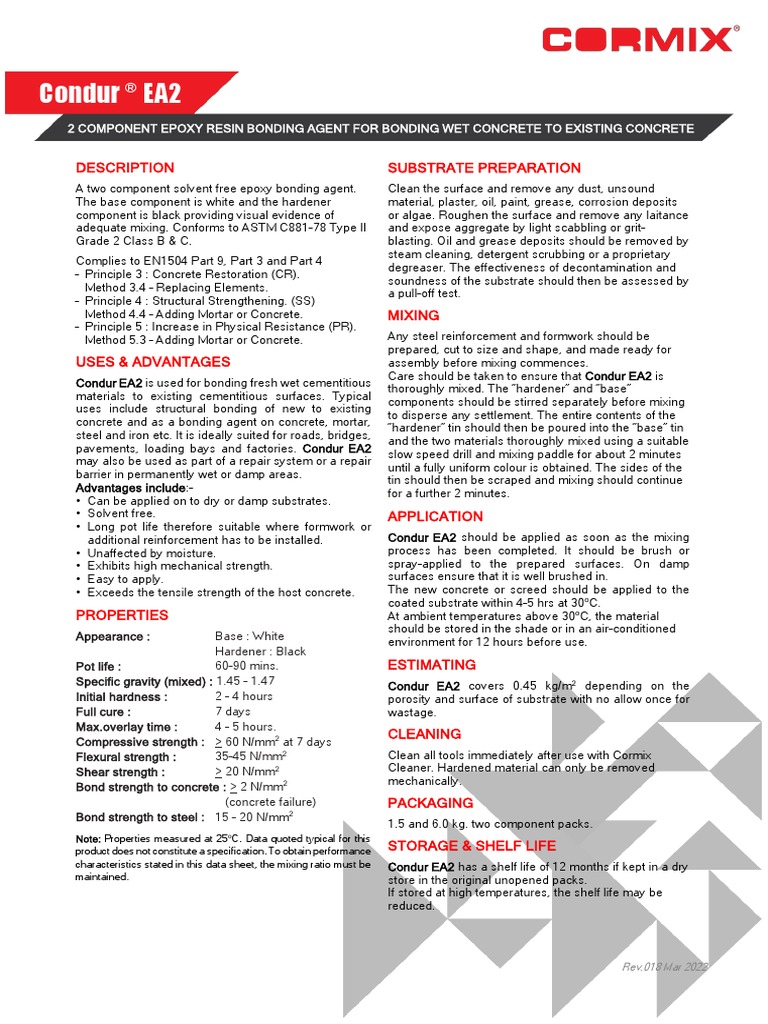TDS-EN-Condur EA2 - Rev 018-Mar22 | PDF | Concrete | Epoxy