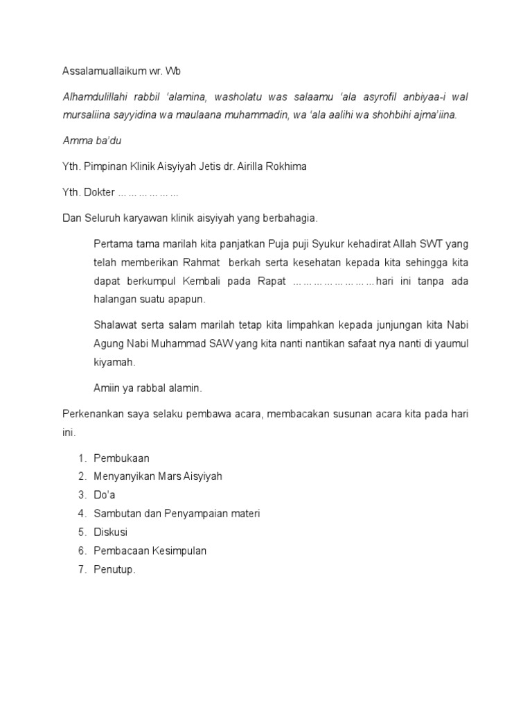 Teks MC Rapat Klinik Aisyiyah | PDF | Kesehatan Holistik