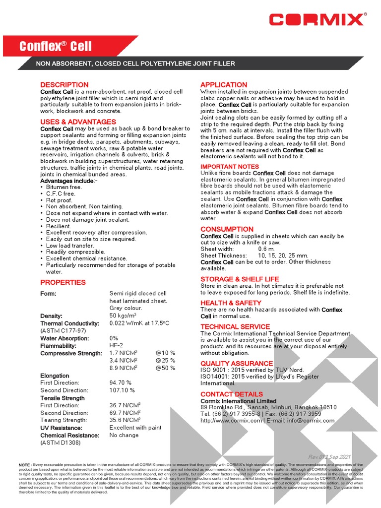 TDS-EN-Conflex Cell - Rev 012-Sep 21 | PDF | Water | Materials