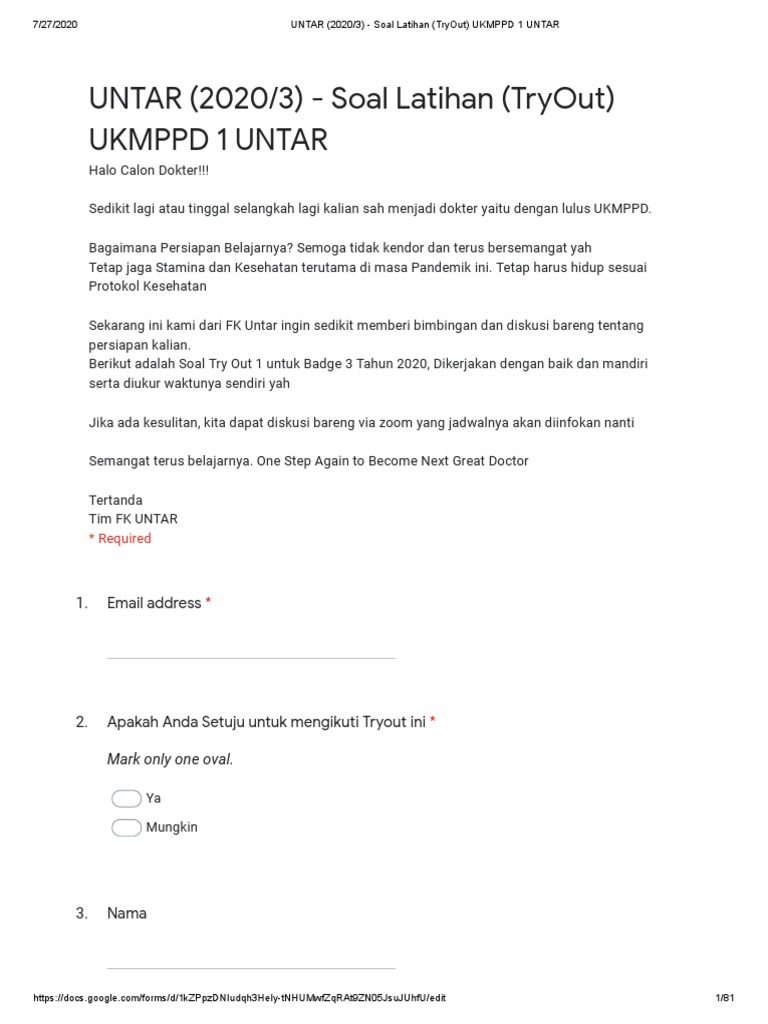 Soal Latihan (TryOut) UKMPPD 1 UNTAR (2020.3) | PDF