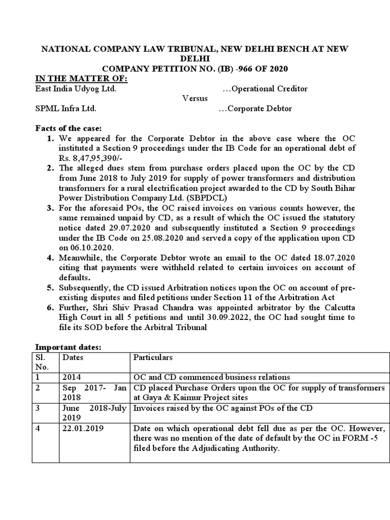 East India Udyog Vs SPML Infra Ltd. 17.12.2022 | PDF