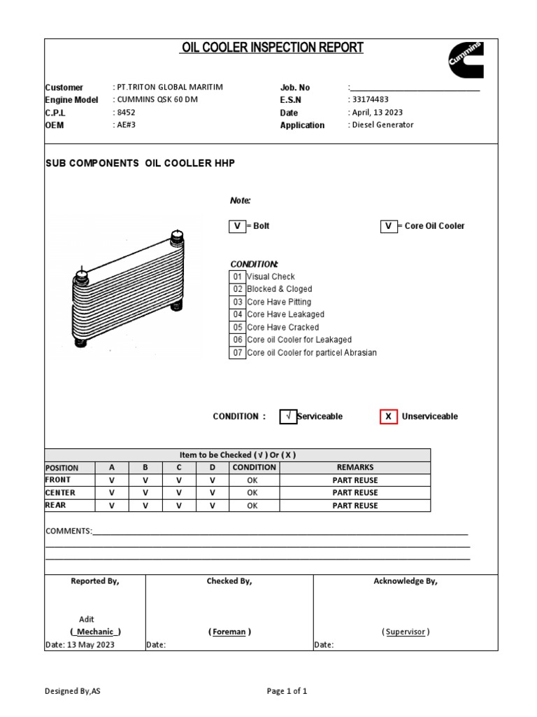 Oil Cooler InspectionAE3 | PDF