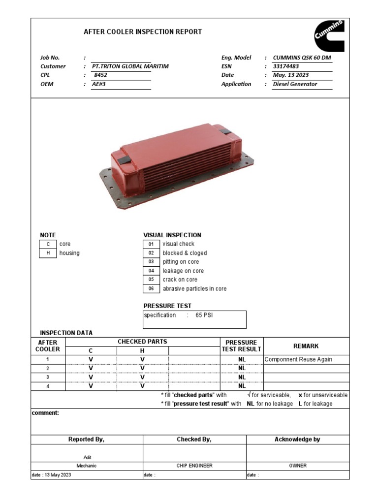 After Cooler InspectionAE3 | PDF | Mechanical Engineering