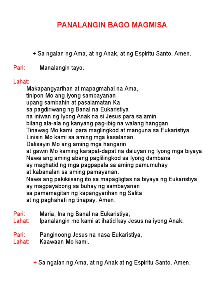 Panalangin Bago at Matapos Ang Misa | PDF