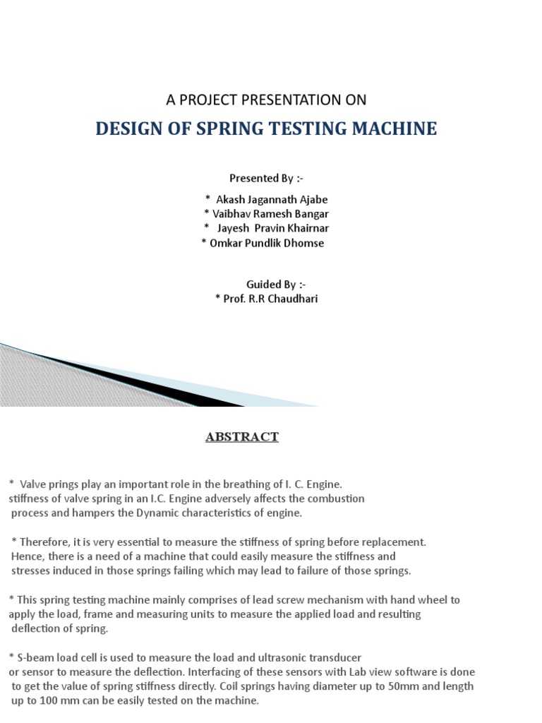 Spring Testing Machine Design Overview | PDF | Stiffness | Machines