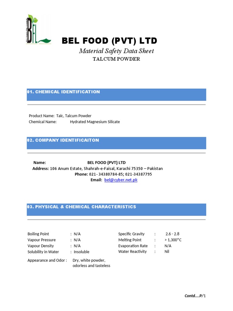 Msds Talcum Powder | PDF | Firefighting | Water