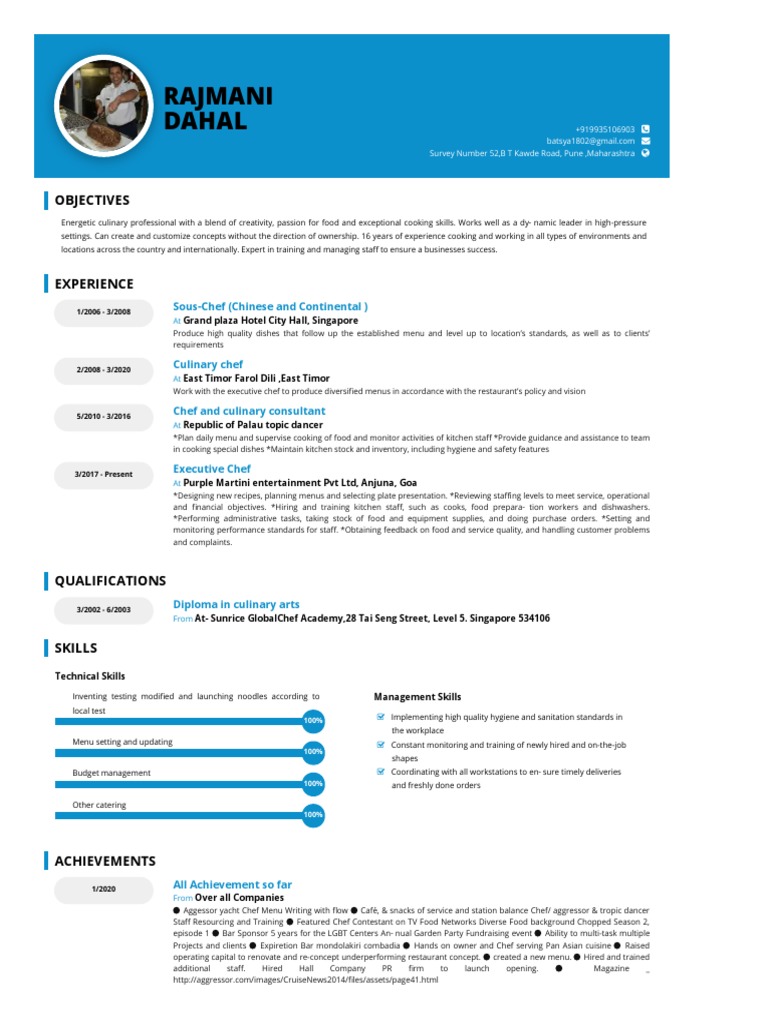 Chef Raj Resume | PDF | Chef | Food And Drink