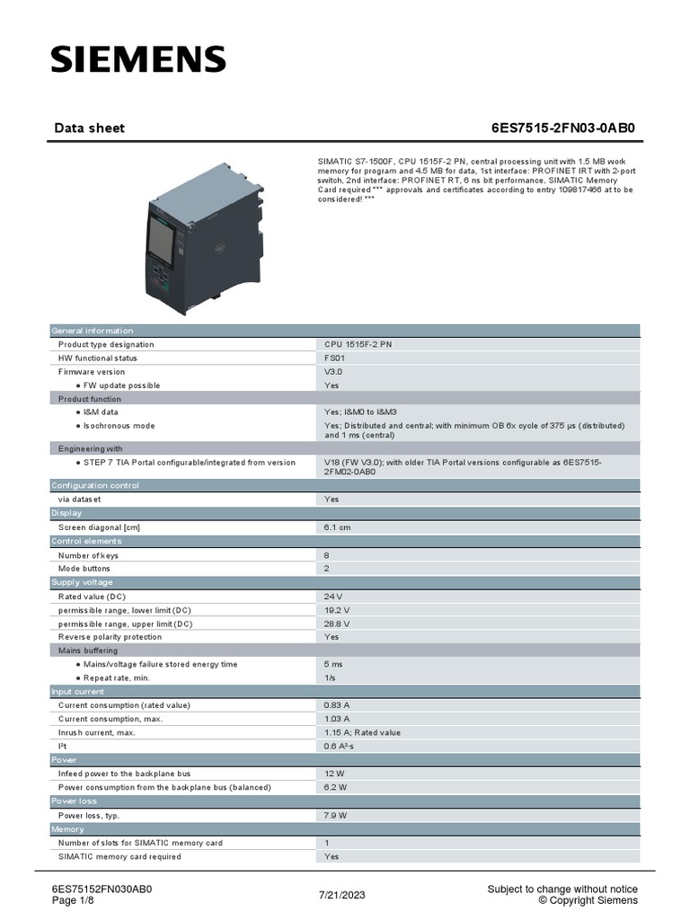 6ES75152FN030AB0 Datasheet en | Download Free PDF | Internet Protocols | Computer Networking