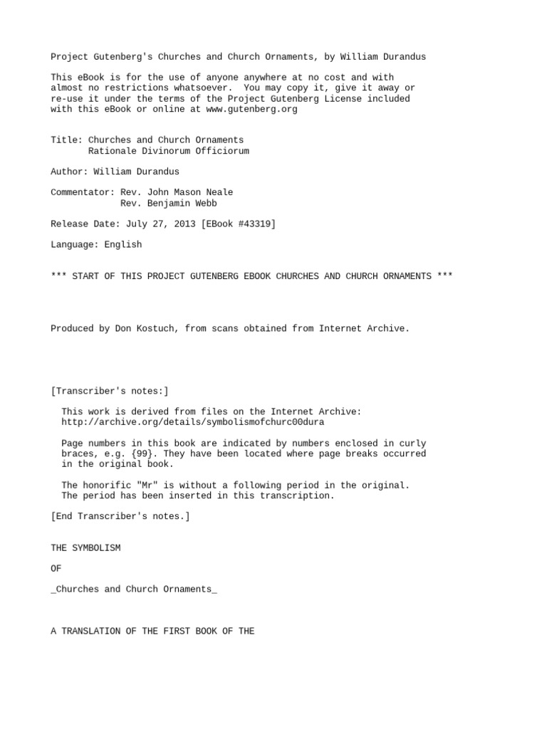 The Symbolism of Churches and Church Ornaments by Guillaume Durand | PDF | Pope | Eucharist