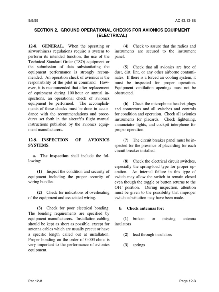 GROUND OPERATIONAL CHECKS FOR AVIONICS EQUIPMENT Electrical | PDF