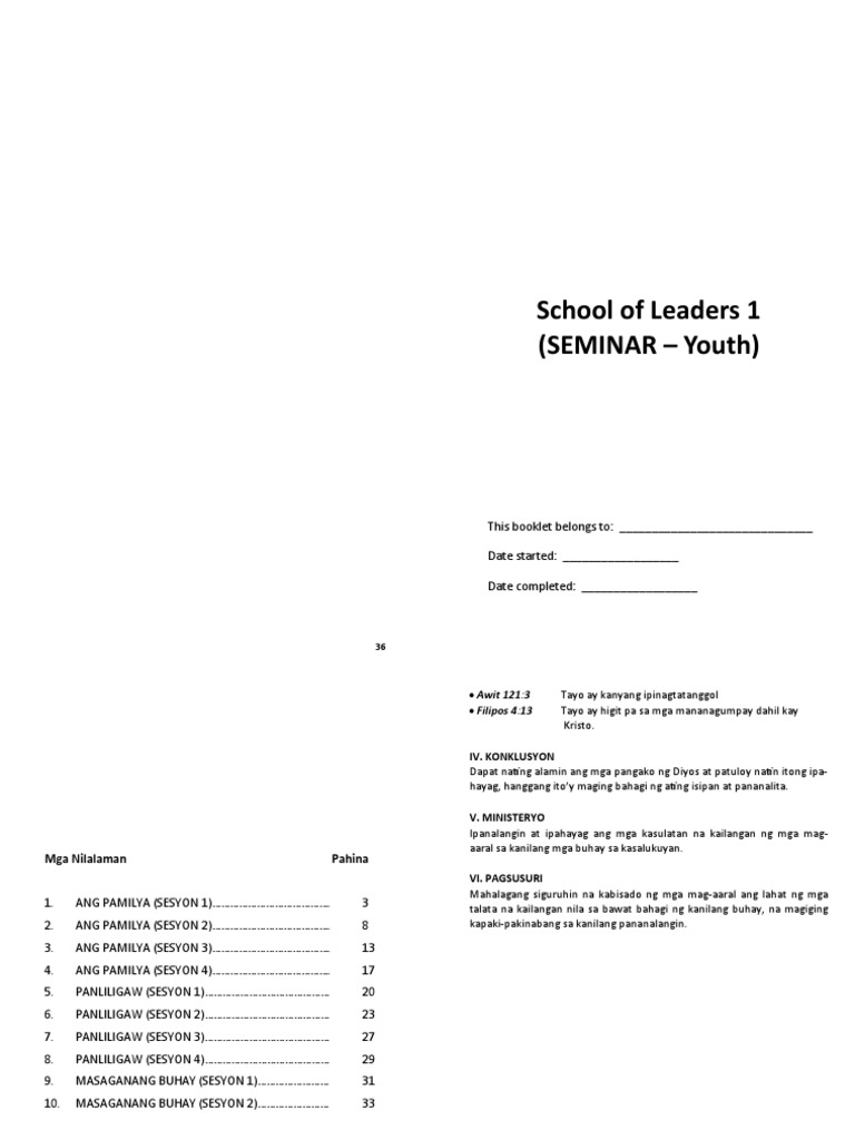 School of Leaders 1 - Seminar - Youth Network (Tagalog Version) | PDF