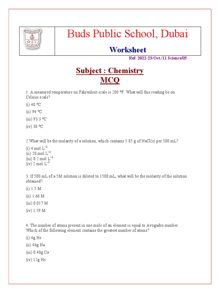 Grade 11 - chemistry - complete worksheet (1) | PDF