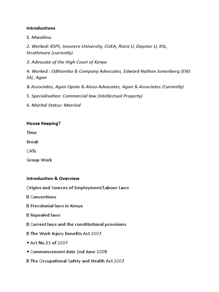 Introduction To Employment Law | PDF | International Labour ...