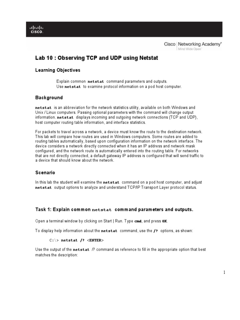 w7 2 Lab10 Netstat Utility2 (NonCisco) | PDF | Transmission Control Protocol | Port (Computer ...