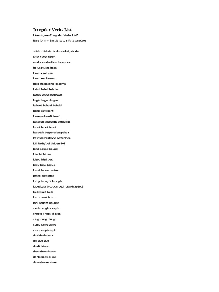Irregular Verbs List | PDF | Weekly Torah Readings | Old Testament Books