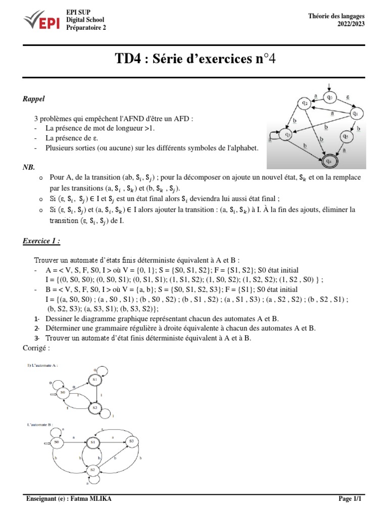 EPI TD4 Correction | PDF | Syntaxe (logique) | Mécanique du langage