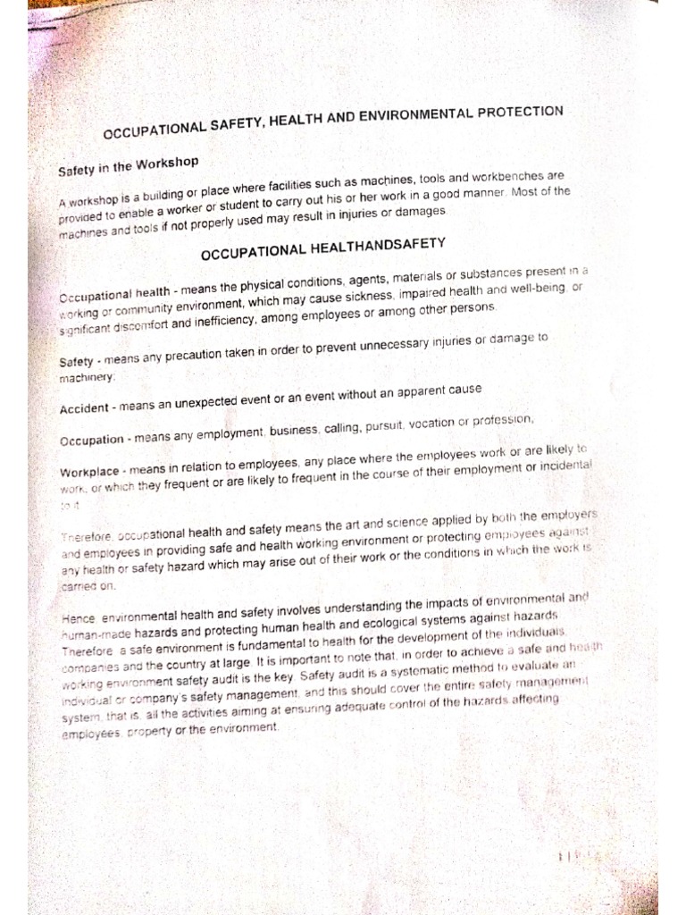 1.occupational Safety, Health and Environmental Protection Notes | PDF