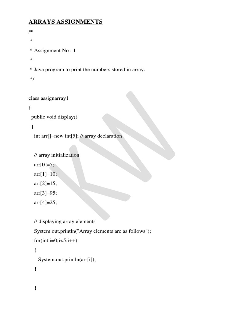 Arrays Assignments Pdf 
