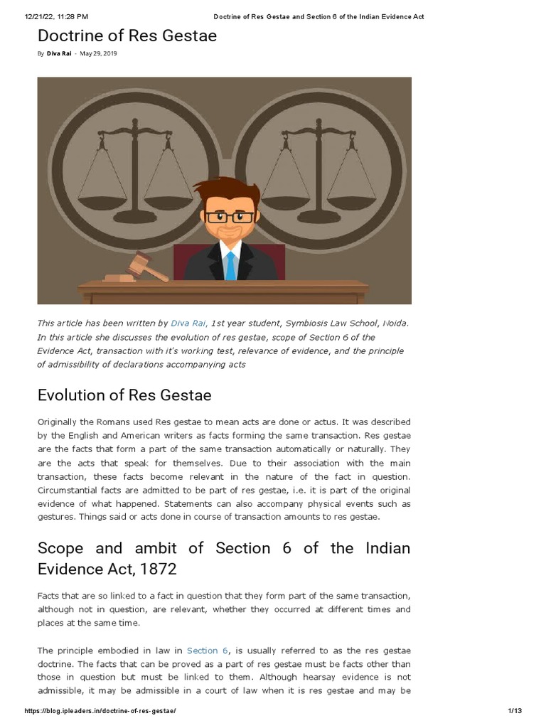 Doctrine of Res Gestae and Section 6 of The Indian Evidence Act | PDF | Hearsay | Evidence (Law)