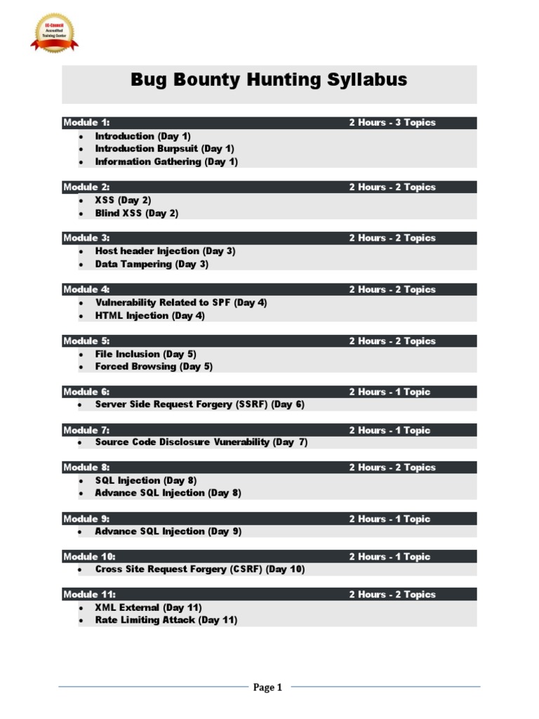 Bug Bounty Hunting Syllabus | PDF | Security | Cyberwarfare