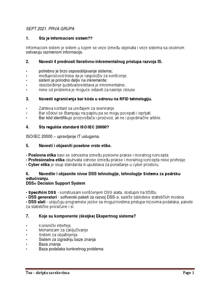 Skripta Sa Rokovima Za Ispit Iz Uisa | PDF