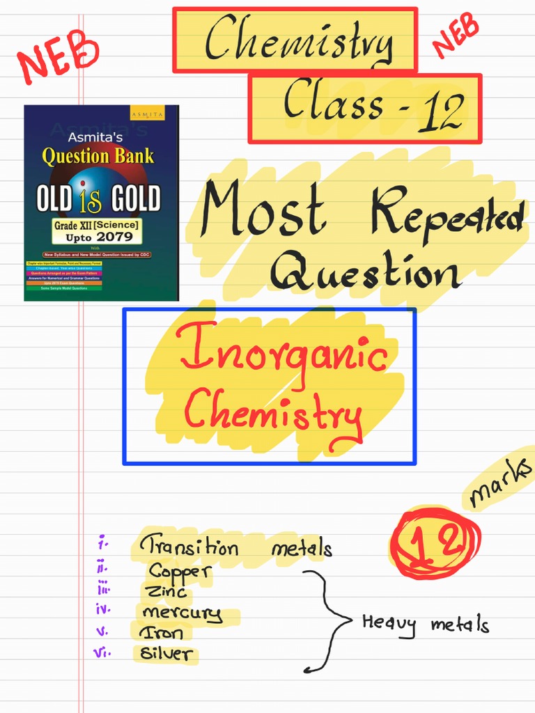 Inorganic chemistry 12 marks class 12 neb | PDF