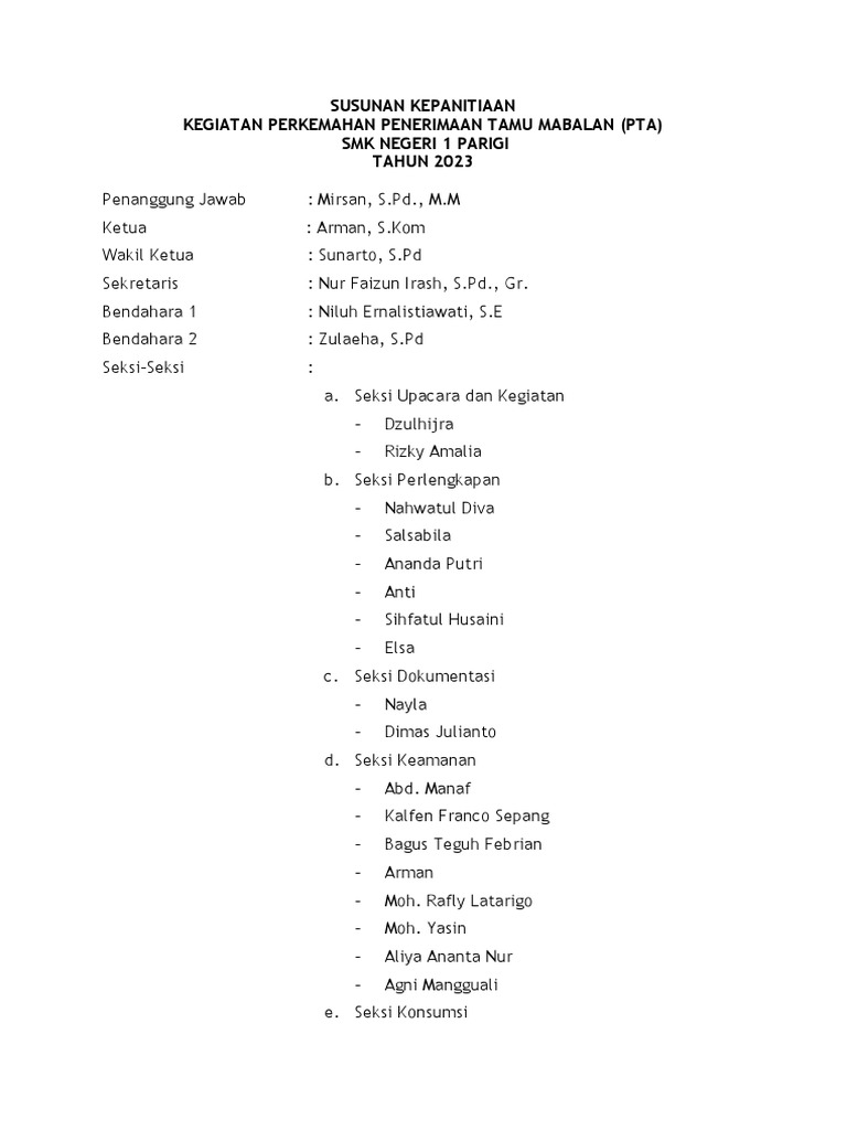 Susunan Kepanitiaan | PDF