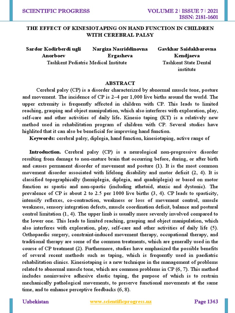 The Effect of Kinesiotaping On Hand Function in Children With Cerebral ...