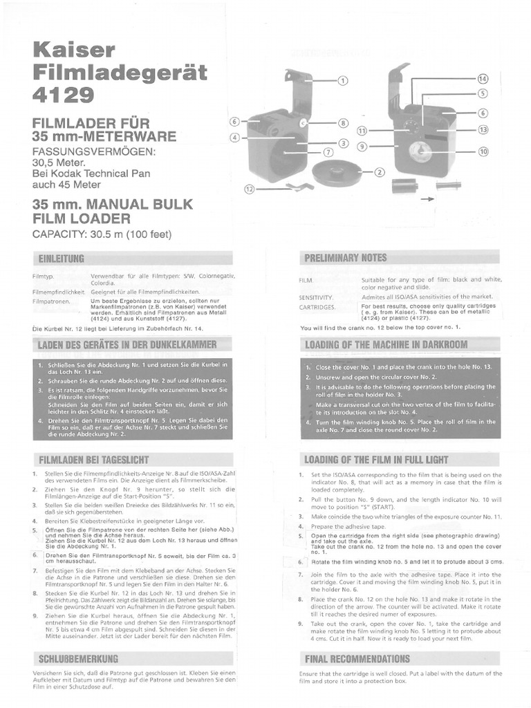 Kaiser Film Loader Instructions | PDF