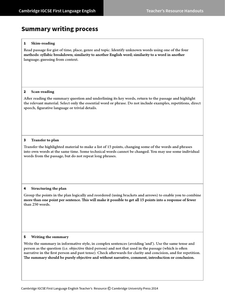 [M4.1] READ - Summary Writing Checklist | PDF