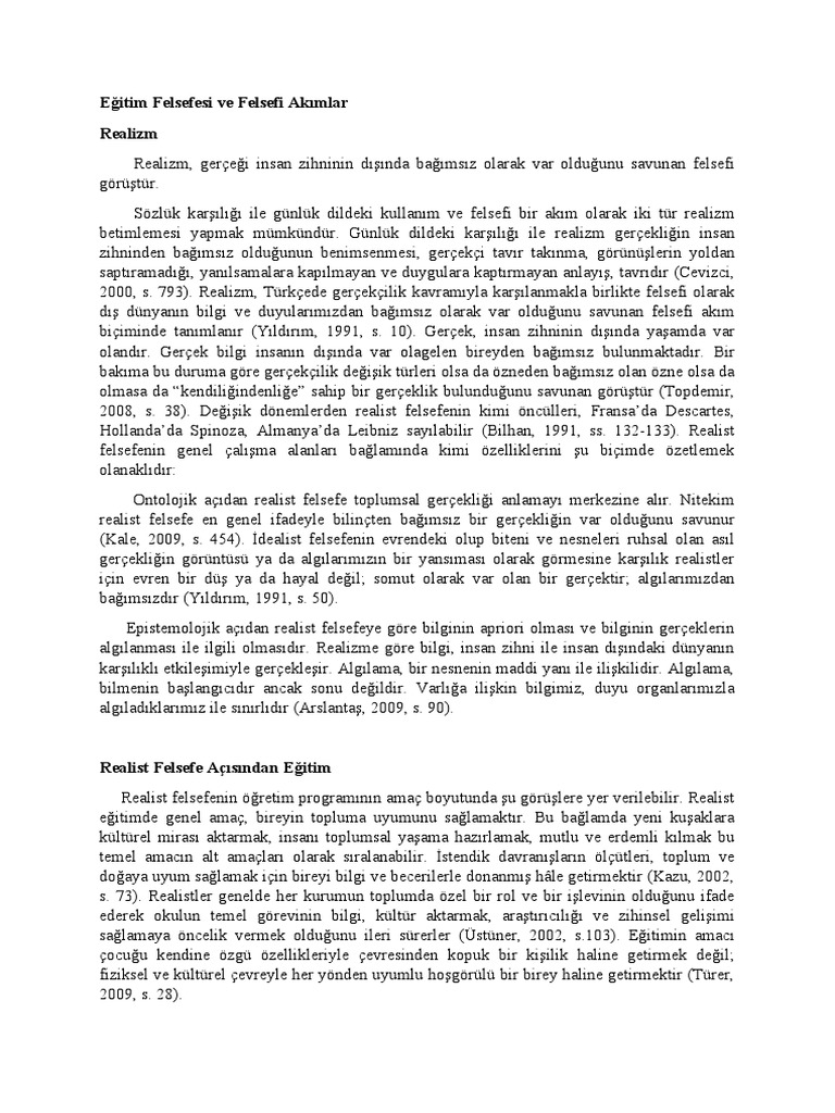 Eğitim Felsefesi Ve Felsefi Akımlar | PDF