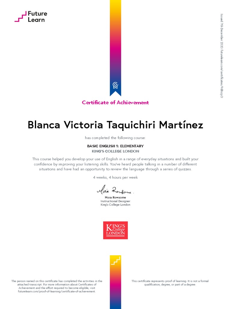 Basic-English-elementary Certificate of Achievement 9d8szy0 | PDF ...