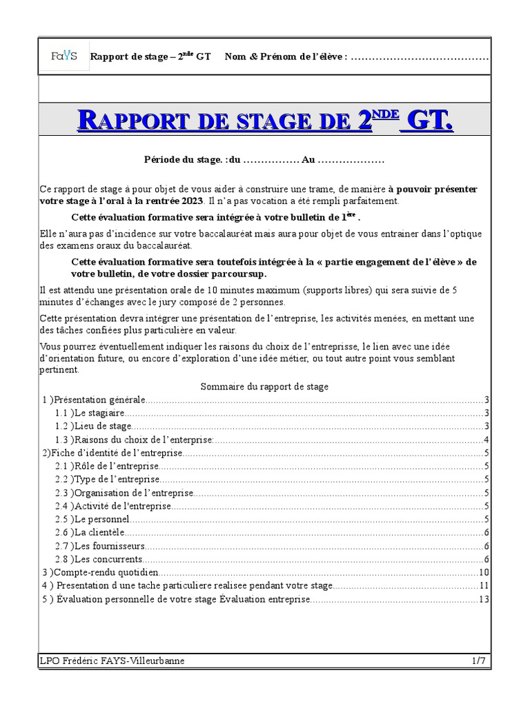 Rapport Stage 2nde GT (Lpo Fays) | PDF