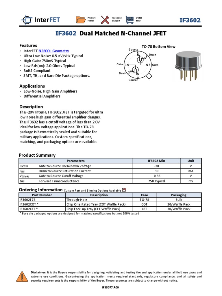 IF3602 Dual N-Channel JFET Overview | PDF