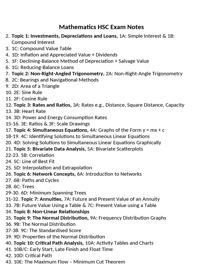 HSC Maths Adv 2U Summary Notes | PDF | Equations | Interest