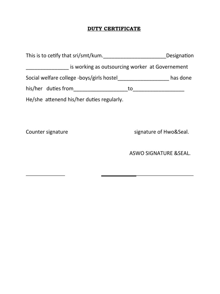 Duty Certificate (OCS) 123 | PDF