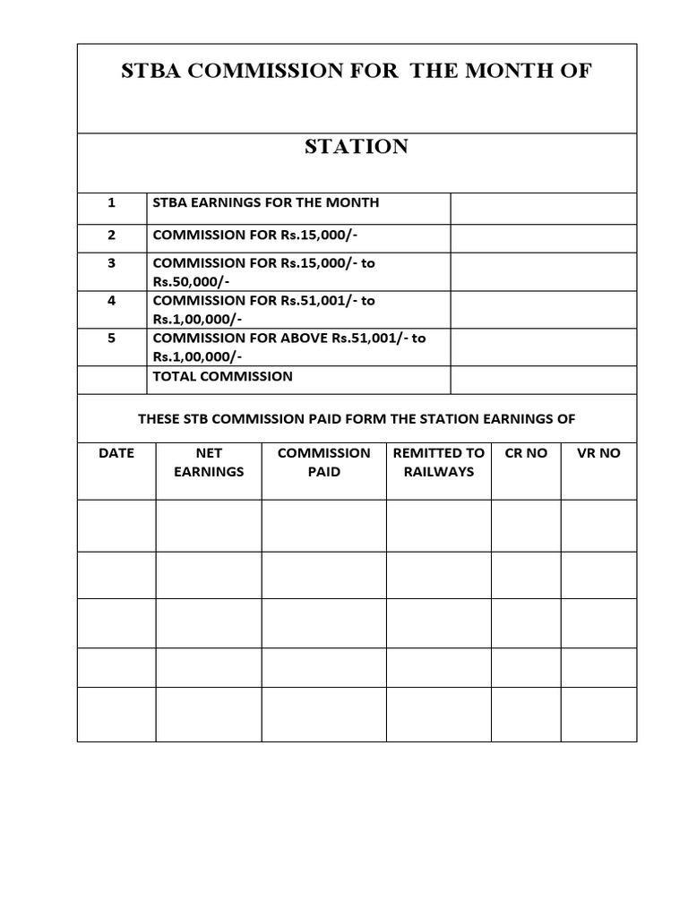 Stba Commission For The Month of | PDF